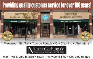 Providing Quality Customer Service for Over 100 Years!, Nutter Clothing ...