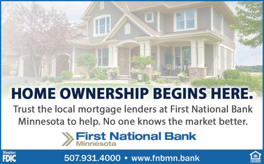 Home Ownership Begins Here, First National Bank of Minnesota, Mankato, MN